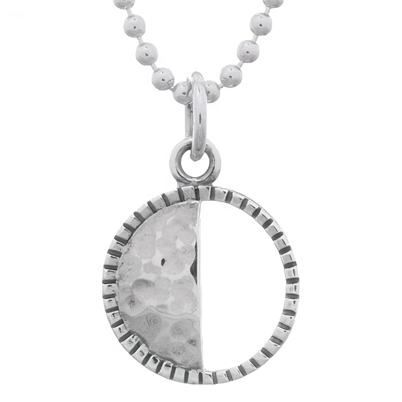 925 Silver Half Moon Hammered Disc Pendant by BeYindi