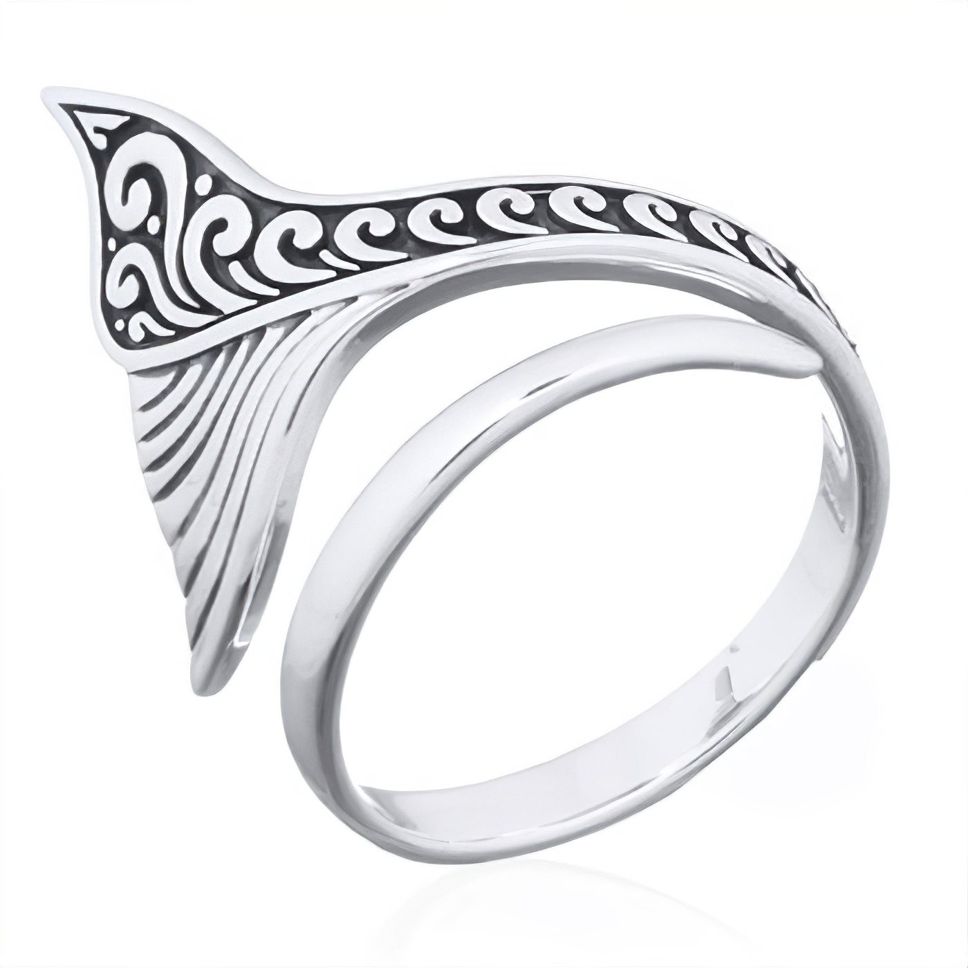 Attractive Wave Pattern Whale Tail Silver Ring by BeYindi
